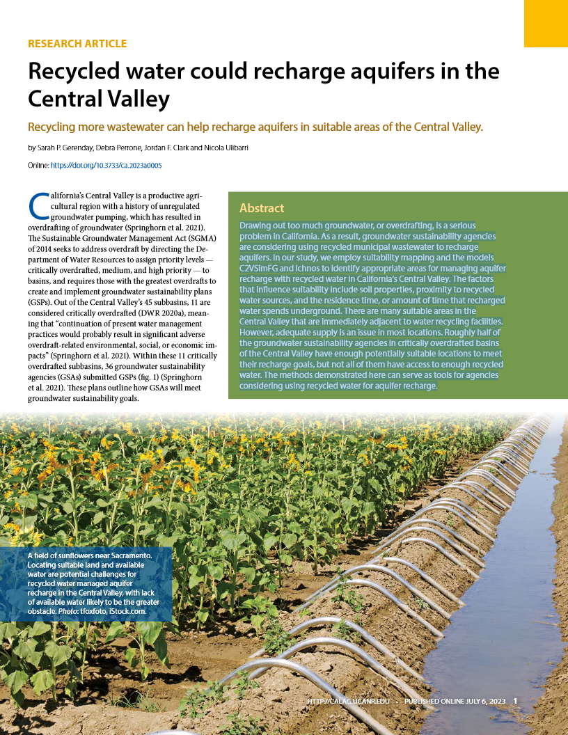 Recycled water – Groundwater Exchange